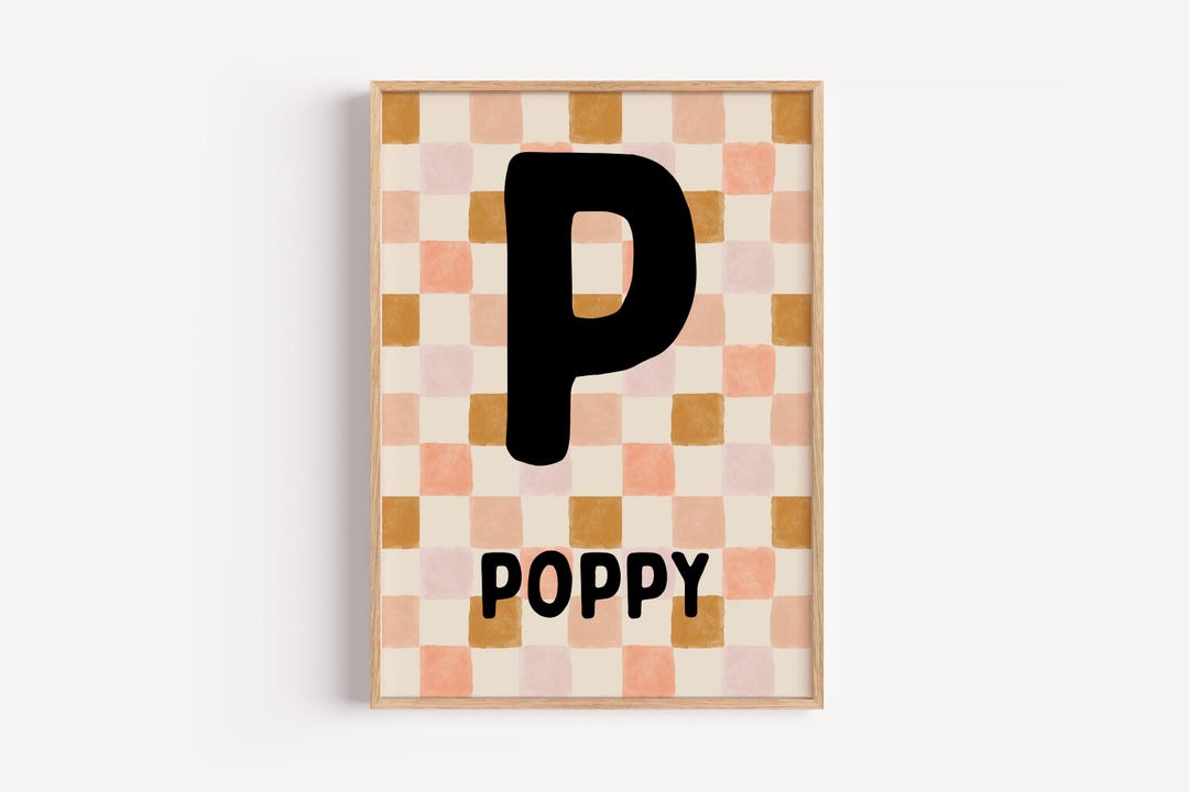 Personalized Initial Nursery Print: Custom Name Checkerboard Wall Art ...