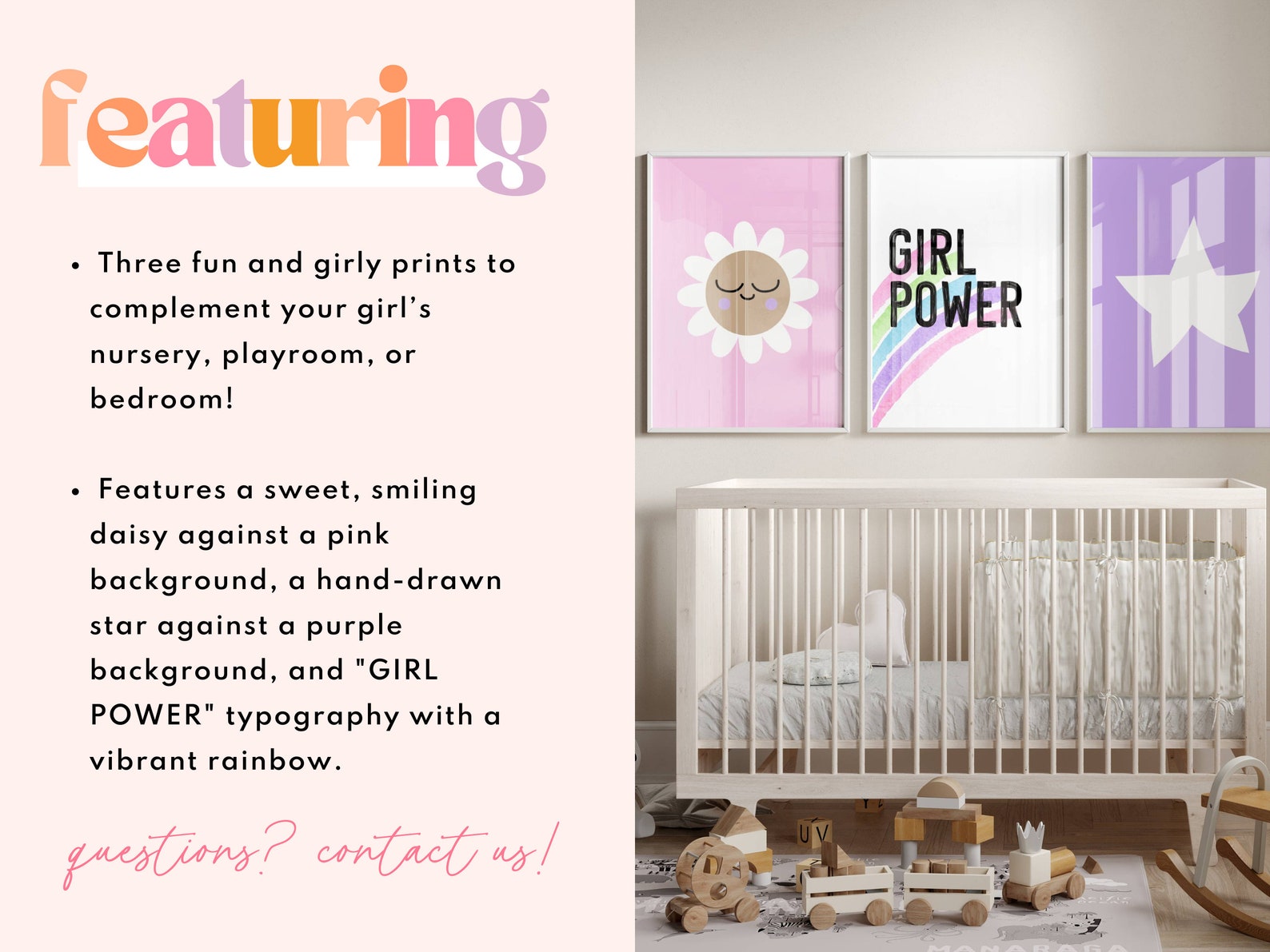 Girl Power SET OF 3 Girls Prints Toddler Girl Room Decor Pink and ...