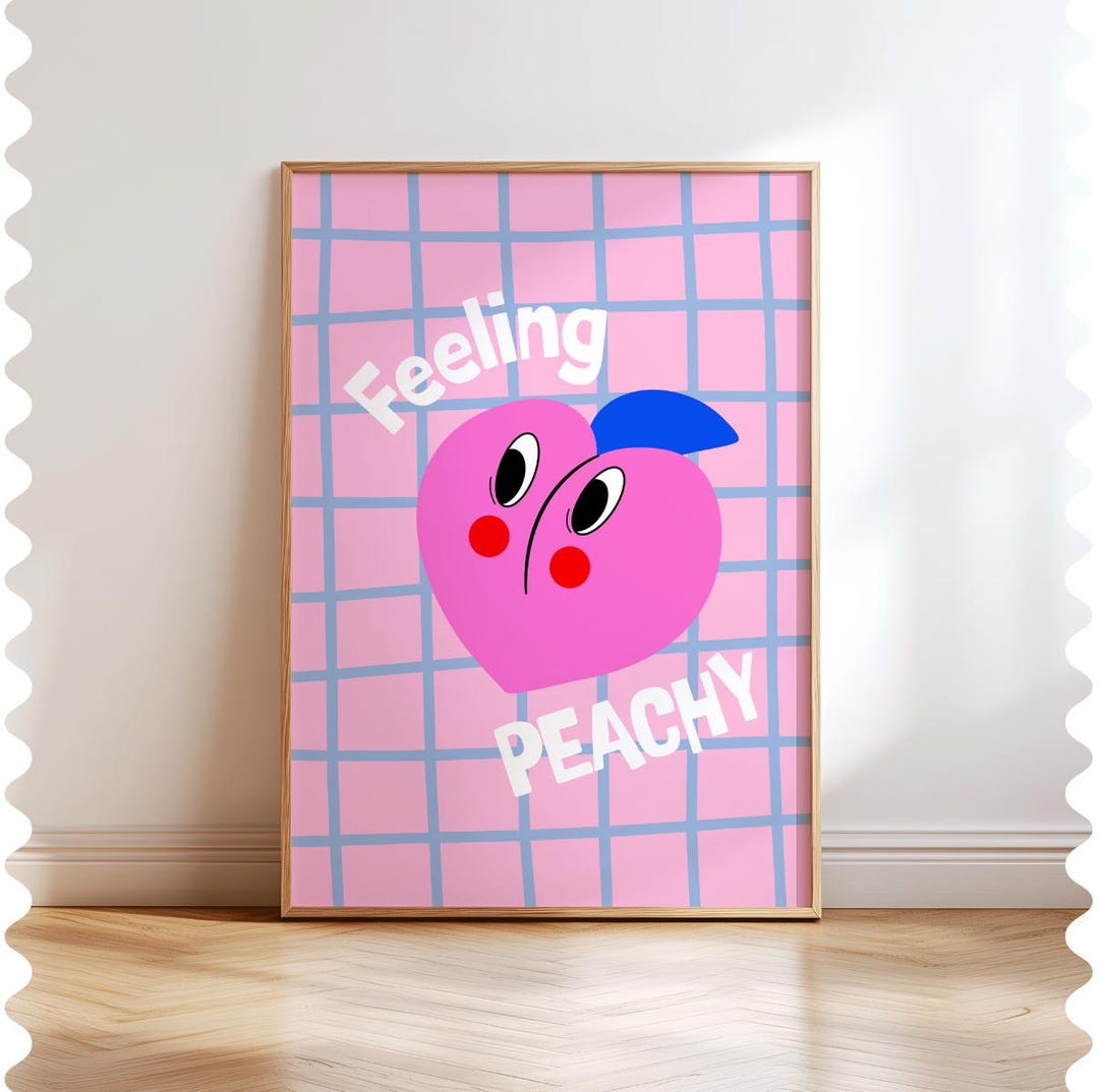 Cute Peach Poster for Girls Room, Teen Wall Art With Grid Background ...
