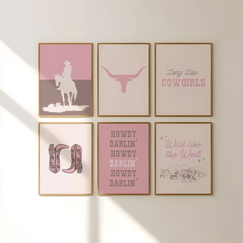 Vintage Cowgirl Posters Set of 6 Retro Cowgirl Nursery Cowgirl Retro ...