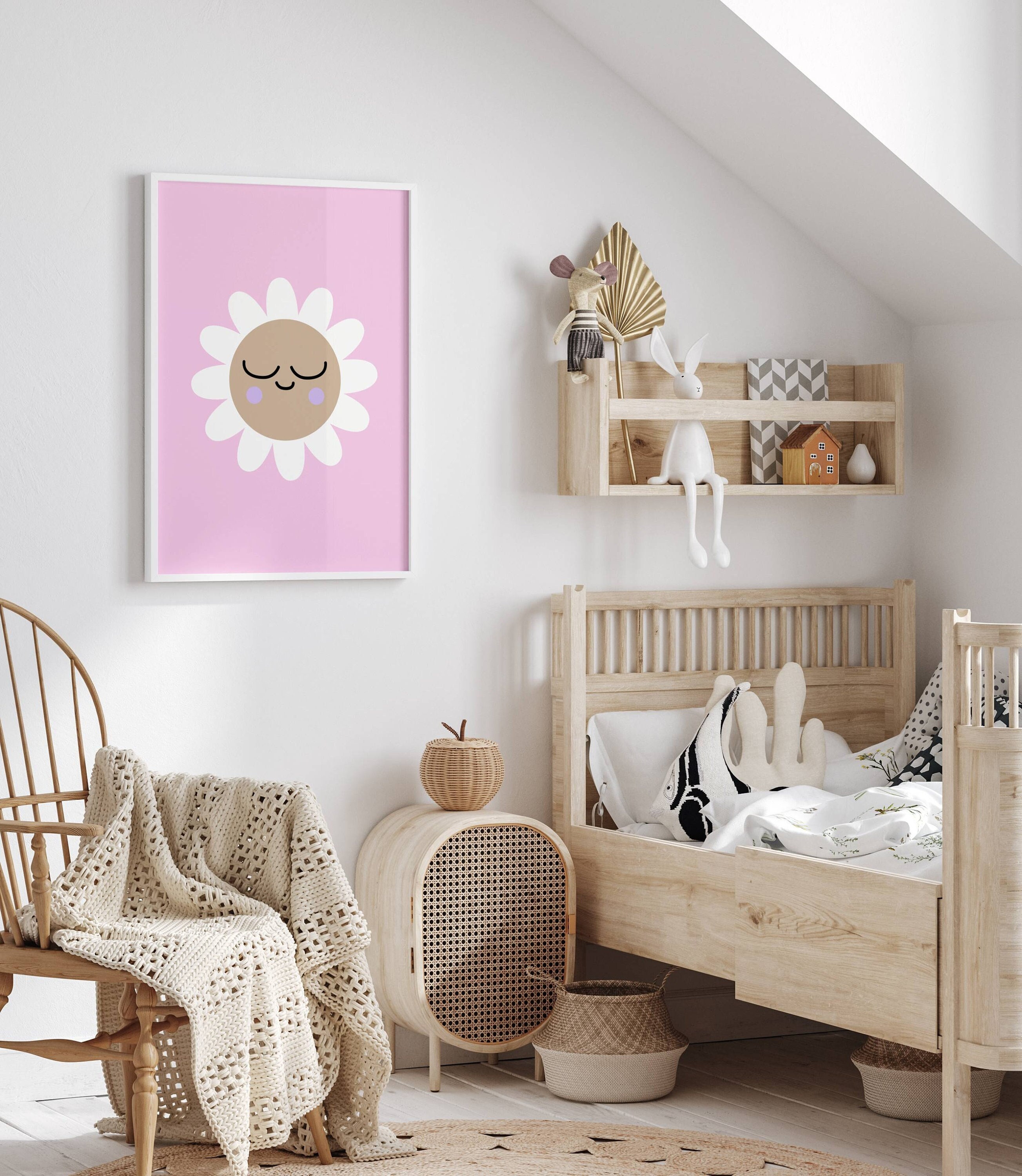 Sleepy Daisy Nursery Print: Pink Flower Wall Art (digital Download) - Etsy