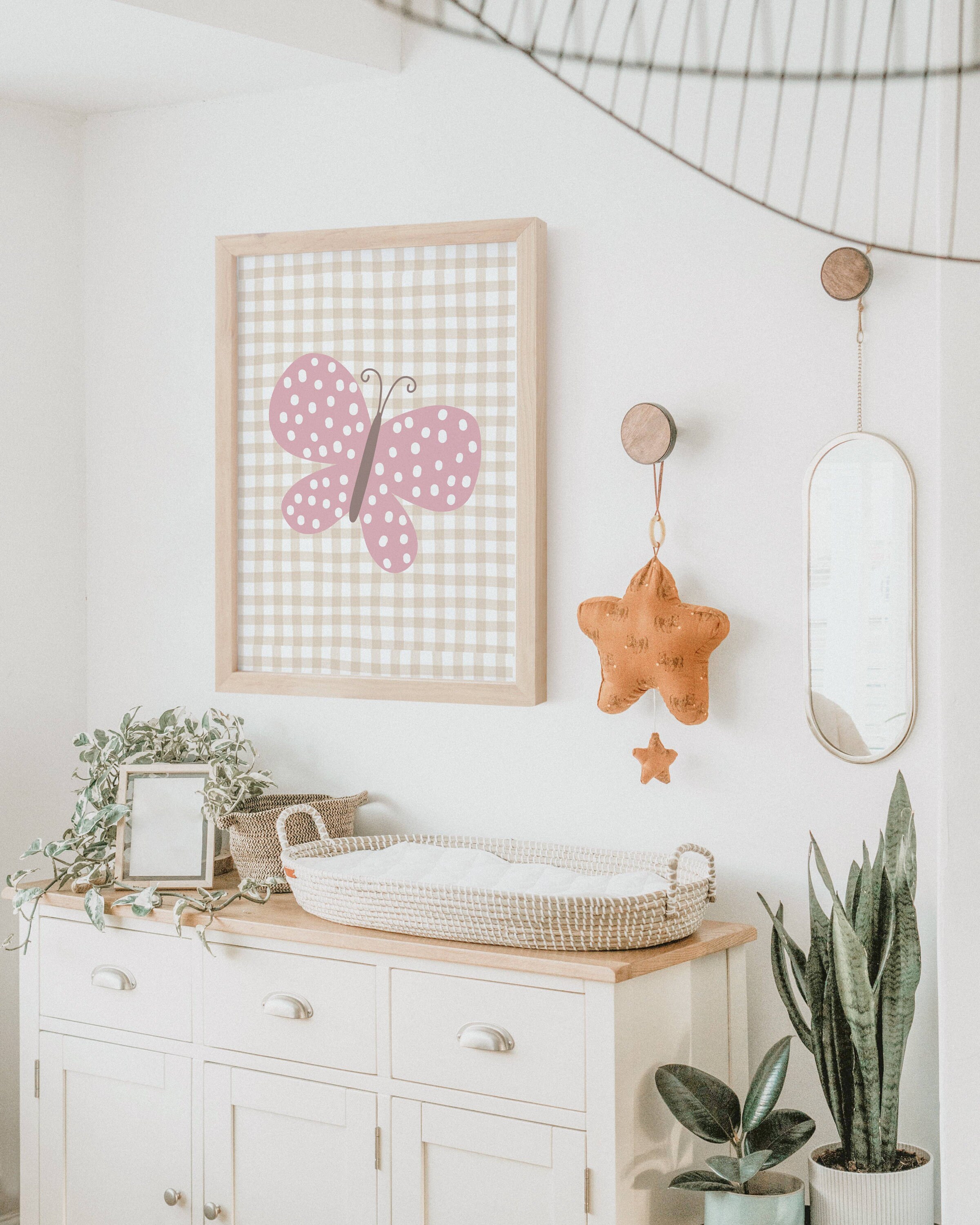 Trendy Gingham Nursery Print for Girls With Boho Butterfly Digital Art ...