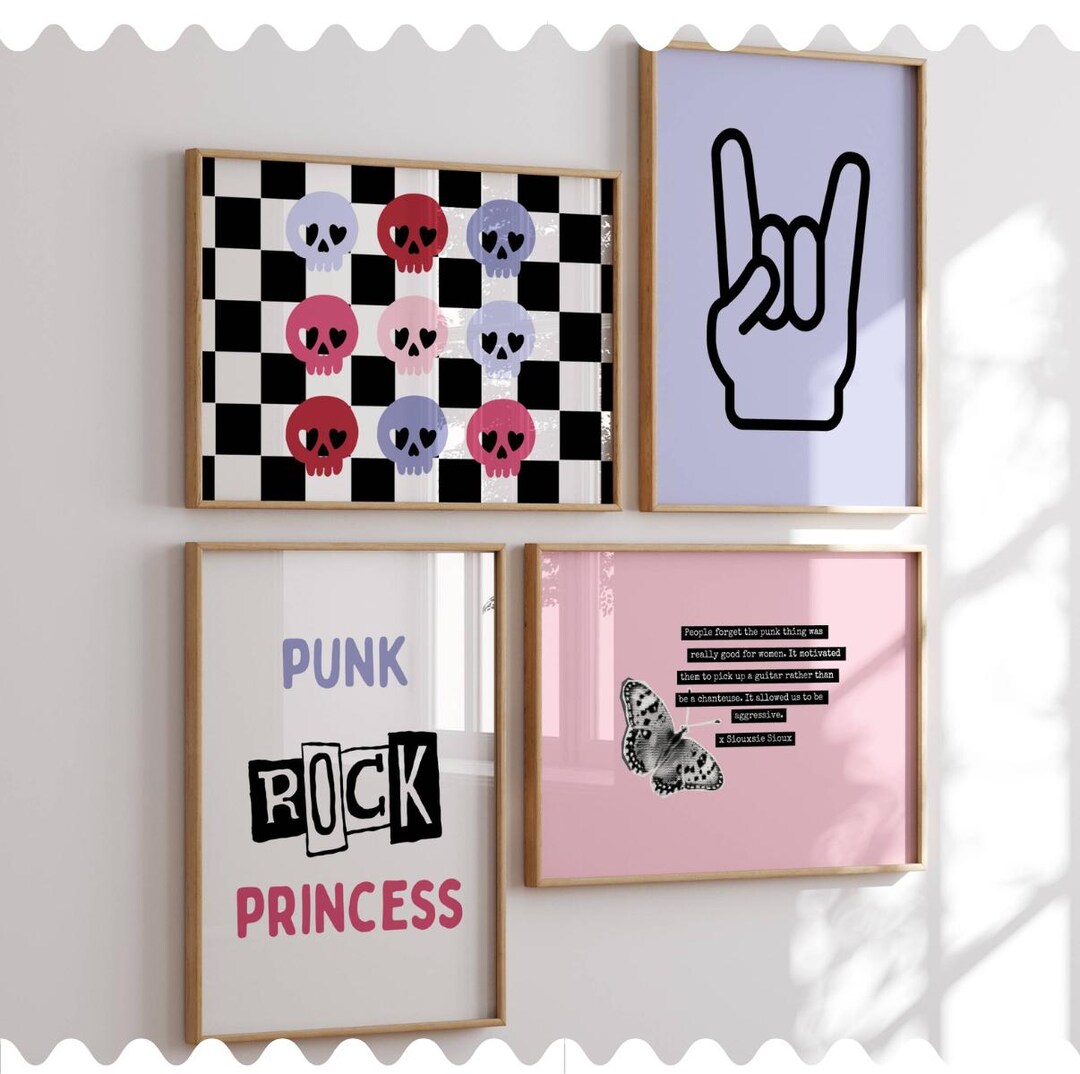 Punk Rock Girl Gallery Wall Art Set: Edgy Skull & Rock Hand Prints ...