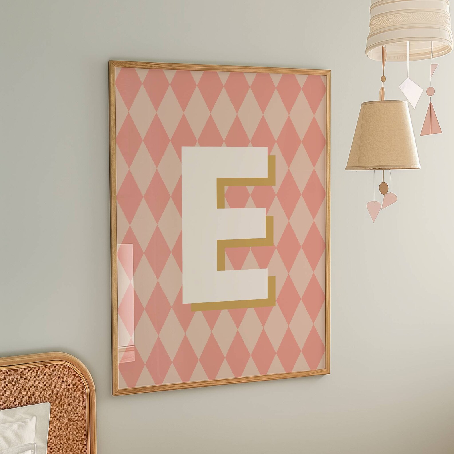 Harlequin Initial Print in Pink Nursery Name Sign for Girls Retro ...