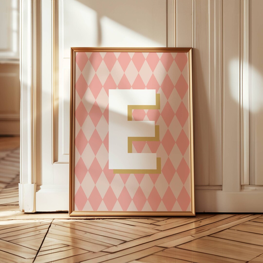 Harlequin Initial Print in Pink Nursery Name Sign for Girls Retro ...