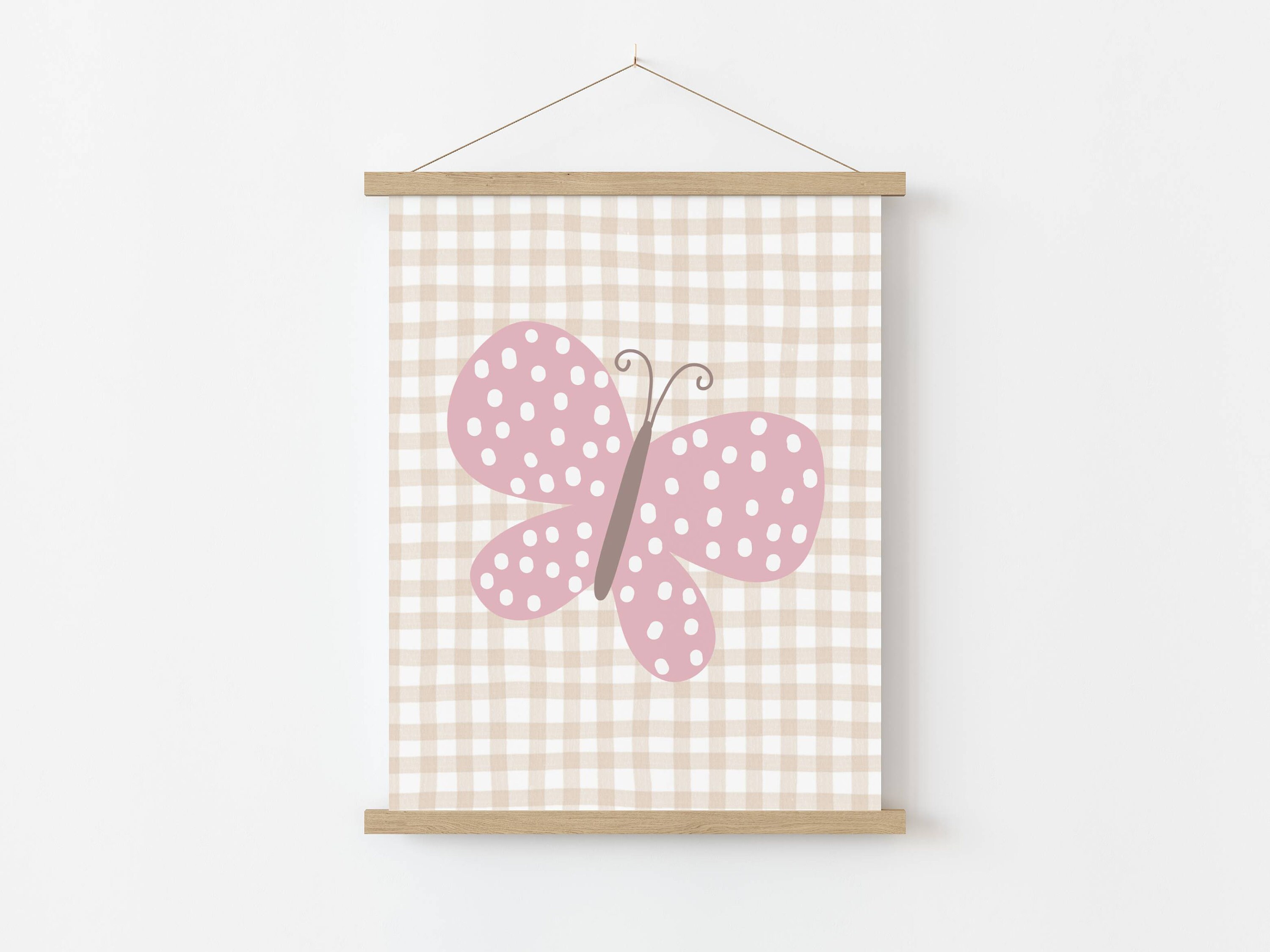 Trendy Gingham Nursery Print for Girls With Boho Butterfly Digital Art ...