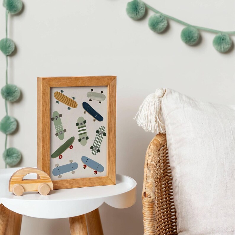 Trendy Skateboard Wall Art for Boys Room, Neutral Boys Nursery Decor ...