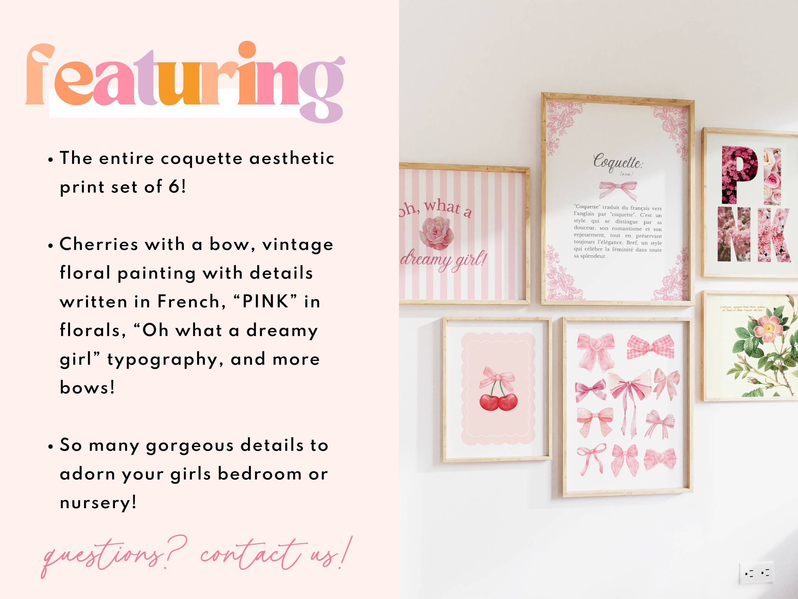 Coquette Gallery Wall Art for Girl's Room Set of 6 Vintage Printable ...