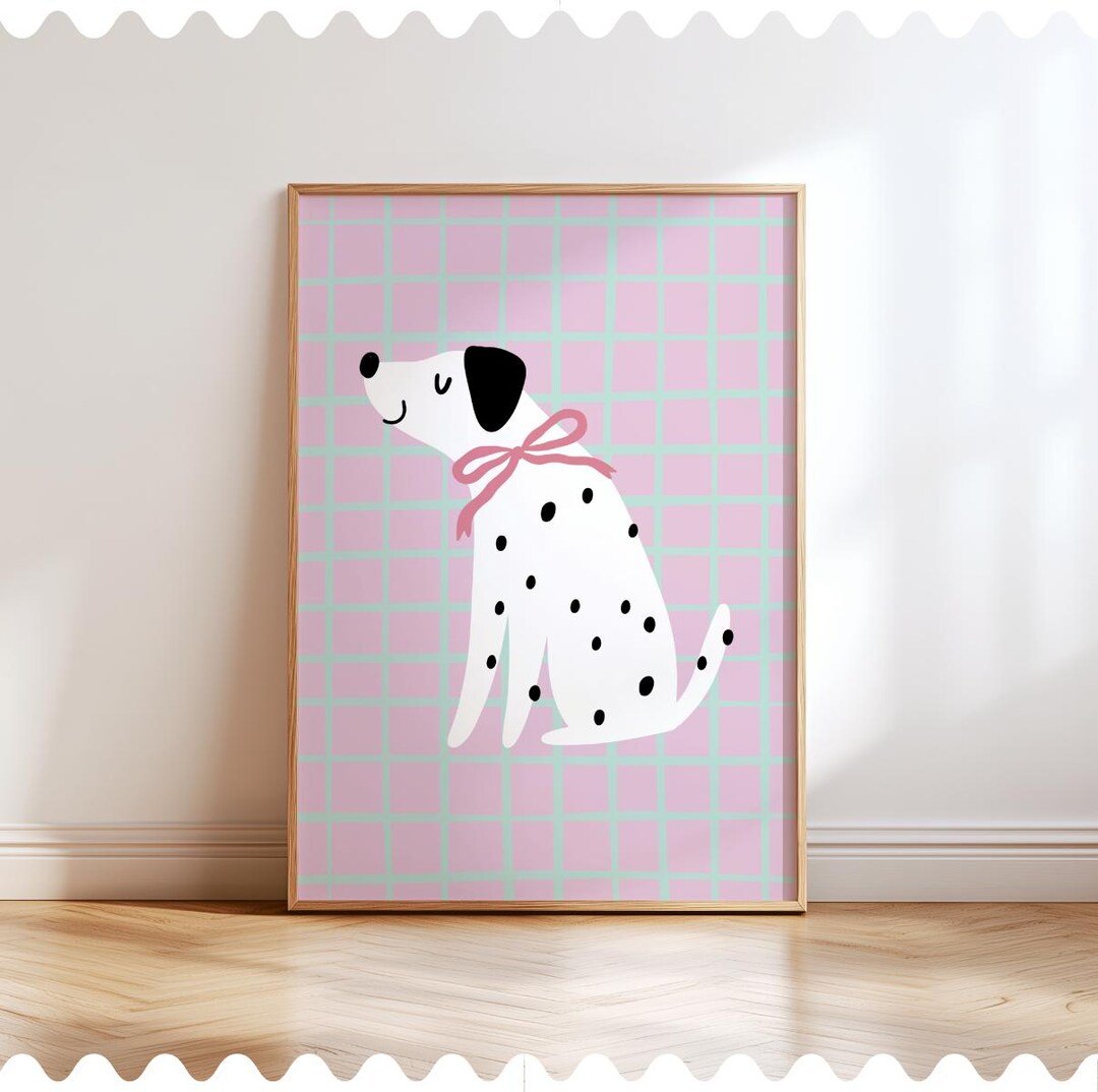 Dalmatian Dog Wall Art, Cute Girls Puppy Print, Pink Bow Dog Room Decor ...