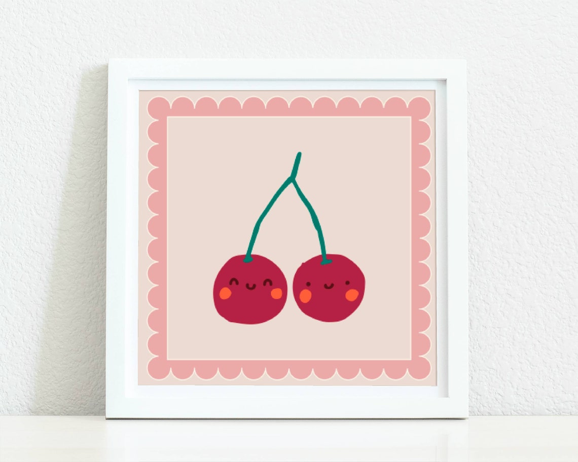 Cheerful Cherries Print for Baby Girl Nursery Cute Cherry Digital Art ...