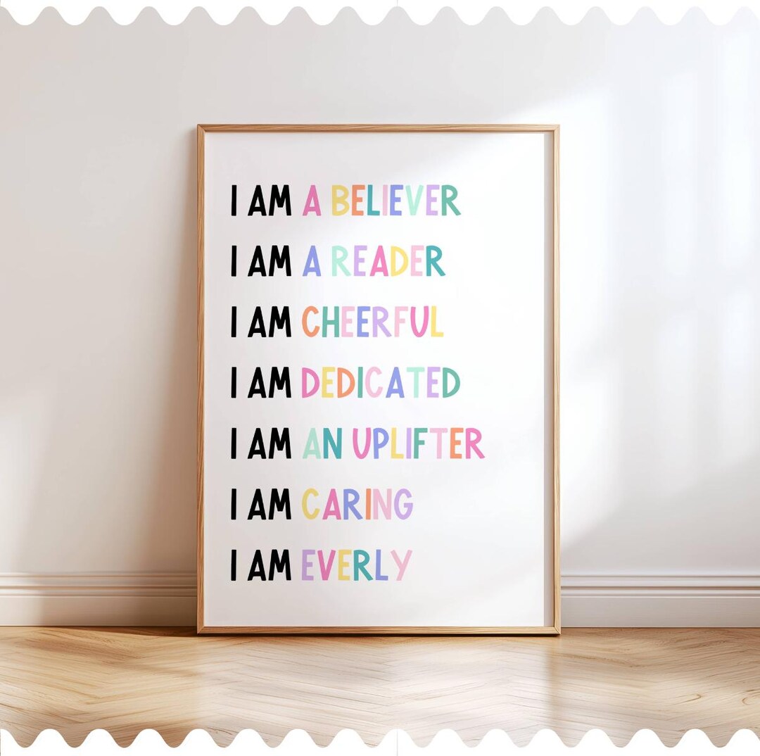 Personalized Affirmation Wall Art, Custom Kids Name Print, Positive ...