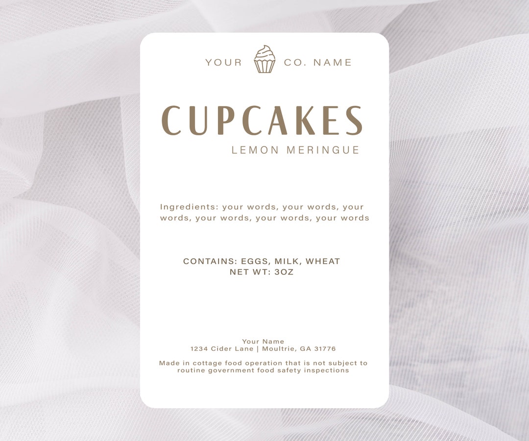 Custom Cupcake Labels: Small Business Baked Goods, Ingredient Label - Etsy