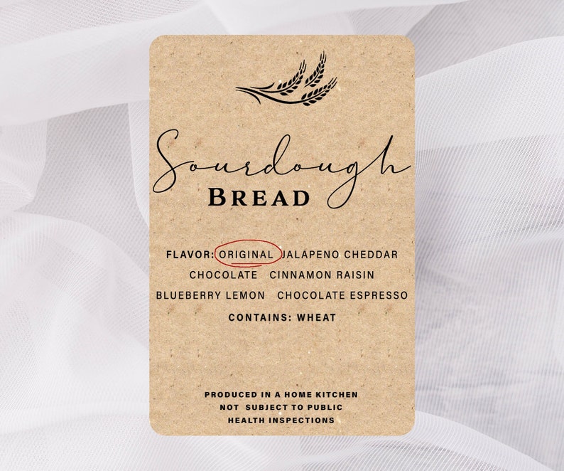 Sourdough Flavor Option,home Bakery Cottage Law Labels, Labels for ...