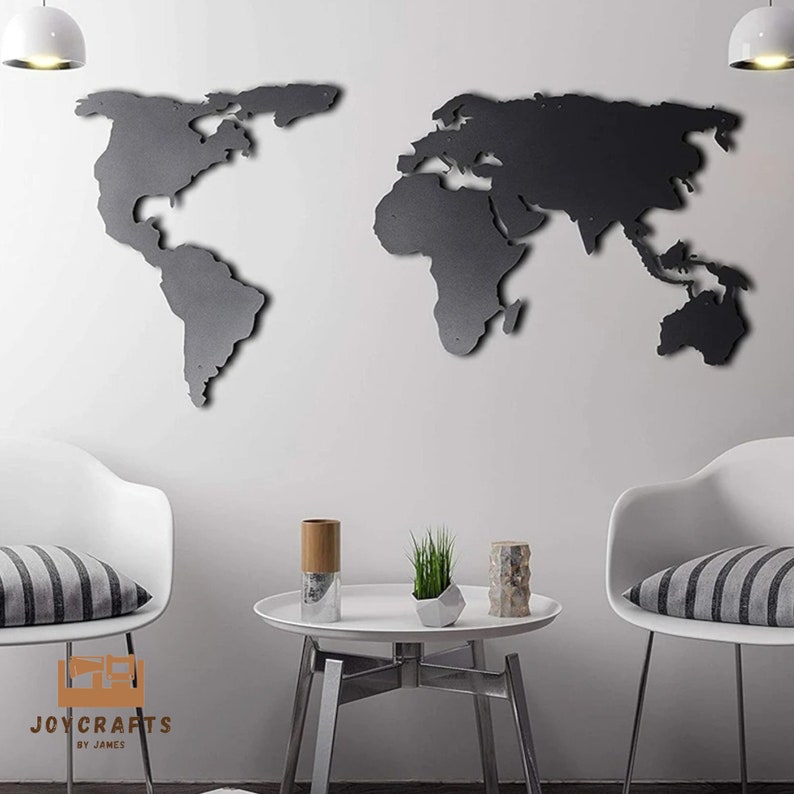 Metal World Map Wall Art, World Map Wall Decor Hanging Art, Home Dining ...