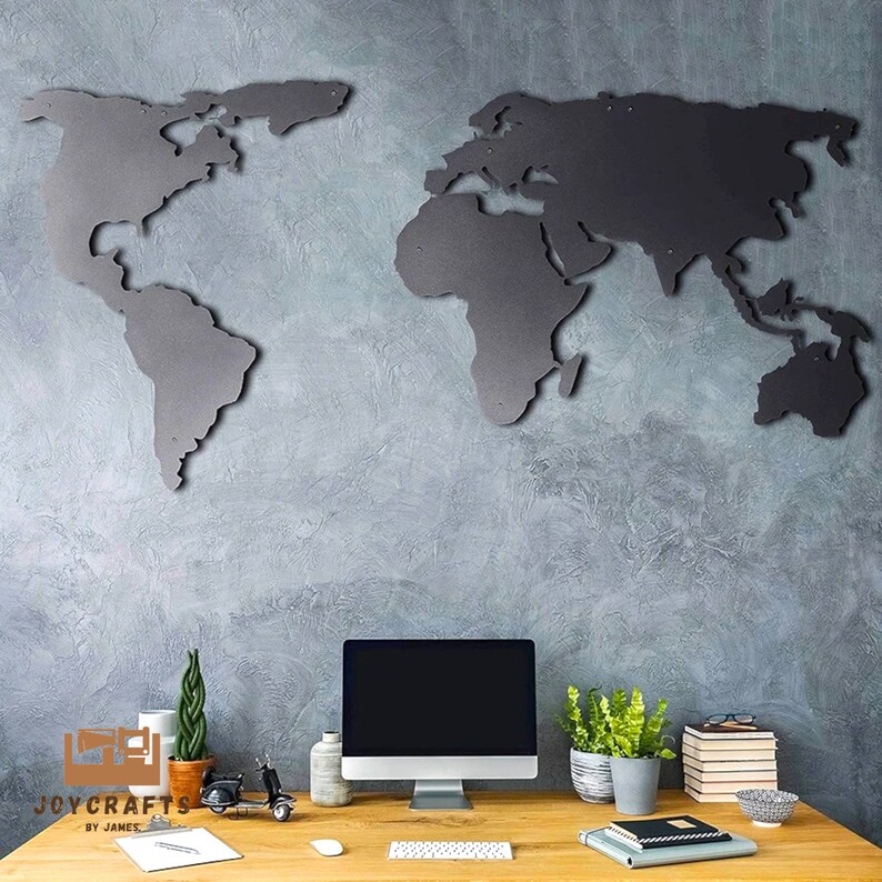 Metal World Map Wall Art, World Map Wall Decor Hanging Art, Home Dining ...