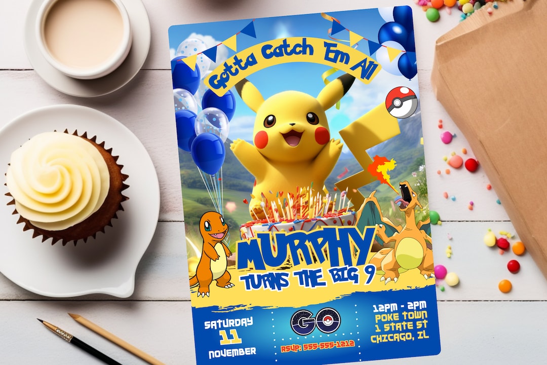 Pokemon Birthday Invitation Invite Evite Canva Template Printable ...