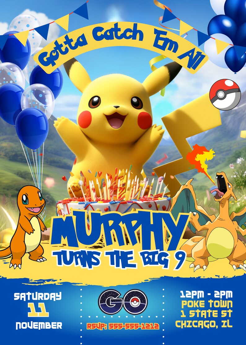 Pokemon Birthday Invitation Invite Evite Canva Template Printable ...