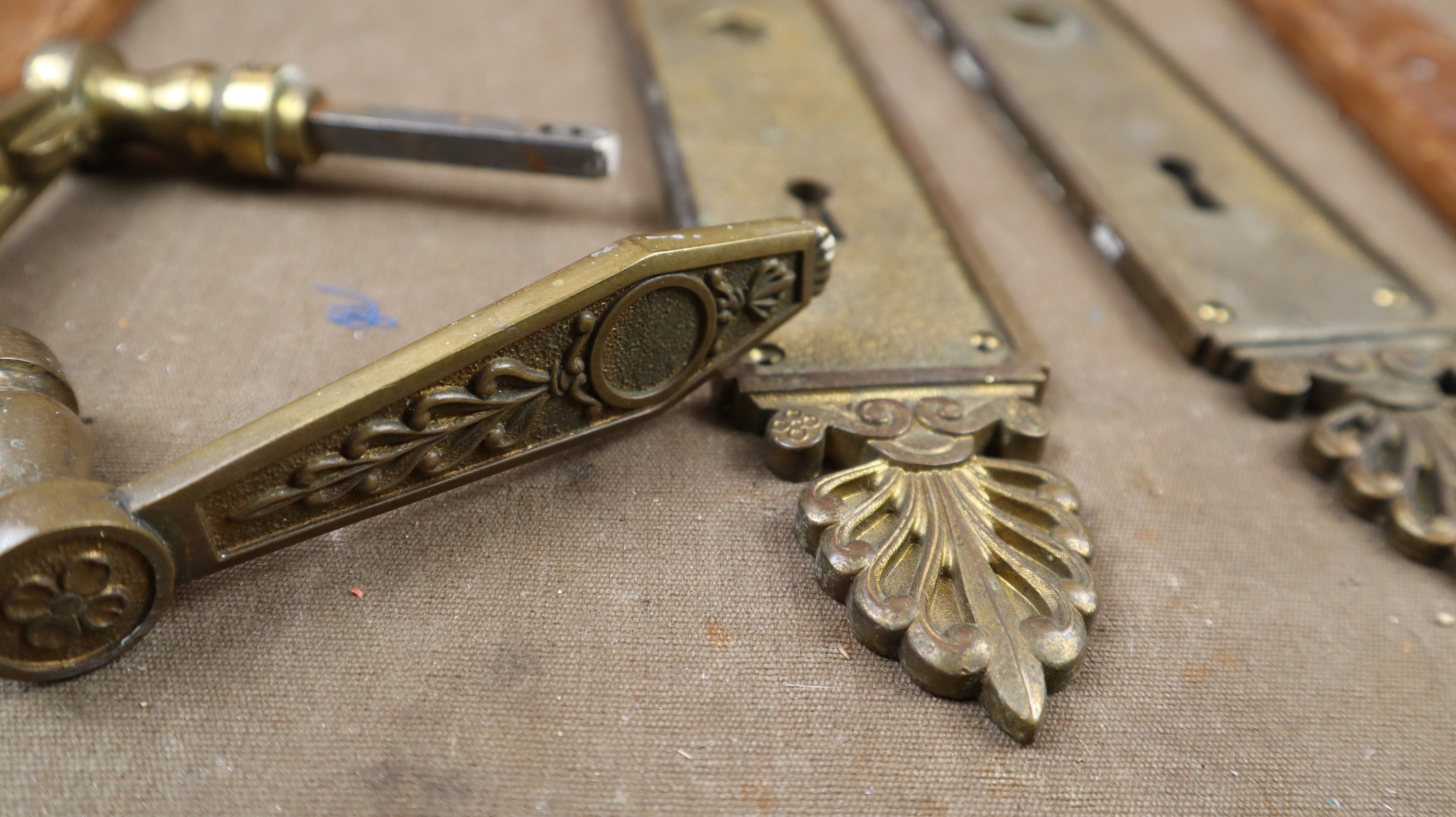 Pair of Masive and Heavy Brass Door Handles and Door Finger Plates and ...