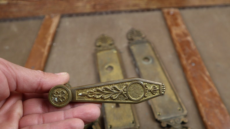 Pair of Masive and Heavy Brass Door Handles and Door Finger Plates and ...