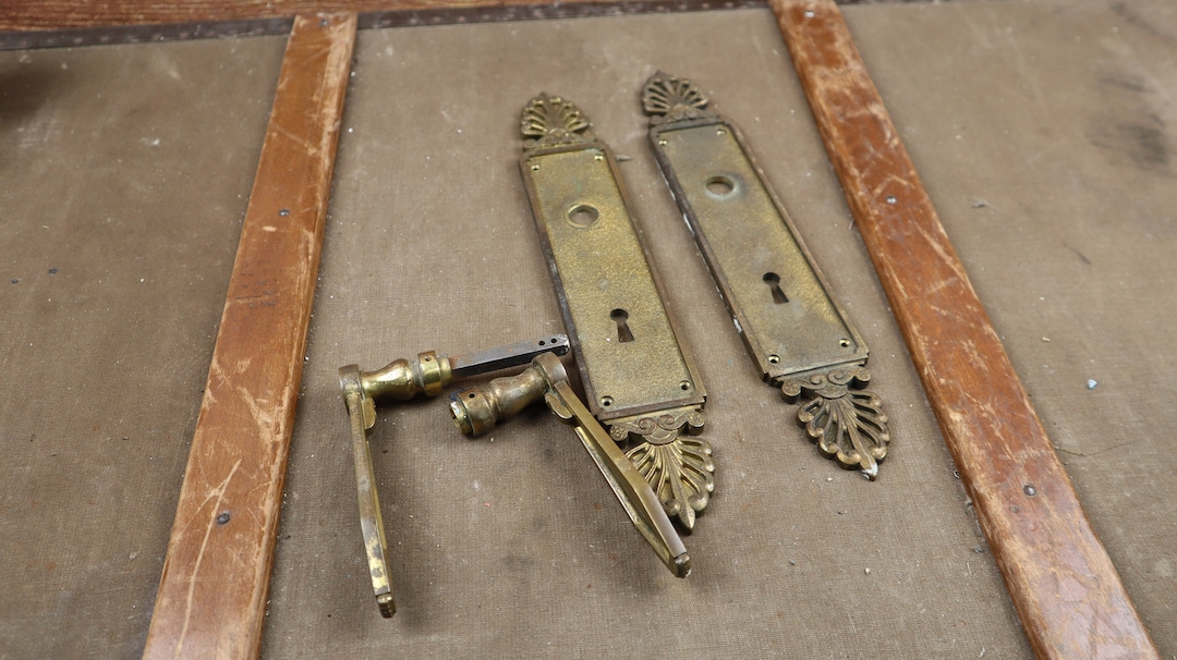 Pair of Masive and Heavy Brass Door Handles and Door Finger Plates and ...