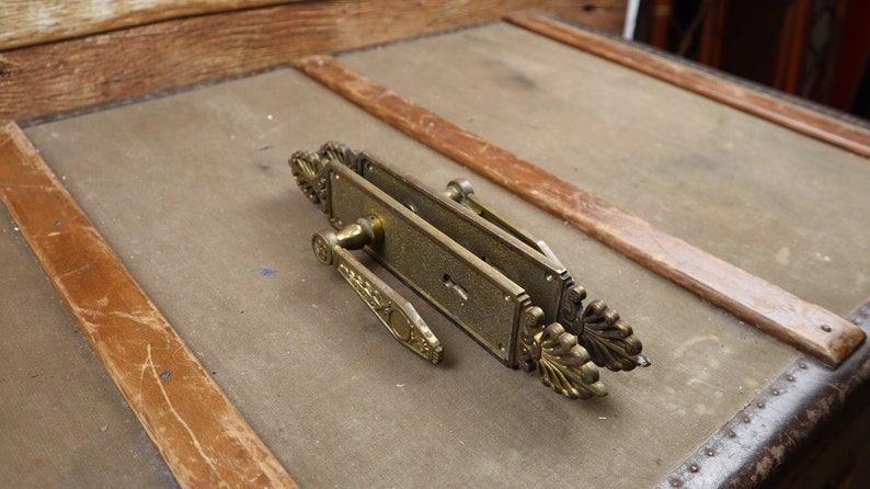 Pair of Masive and Heavy Brass Door Handles and Door Finger Plates and ...