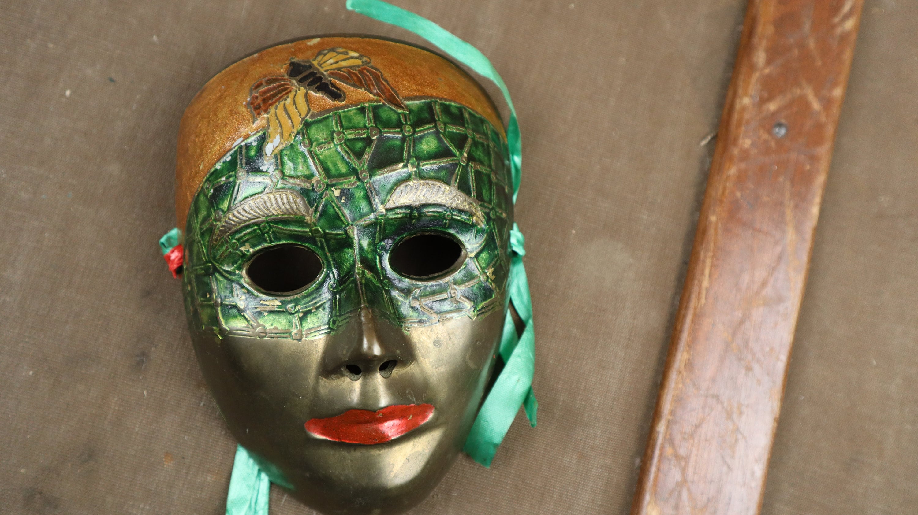 Metal Brass Mask, Vintage Solid Brass Mask, Engraved and Painted Mask ...