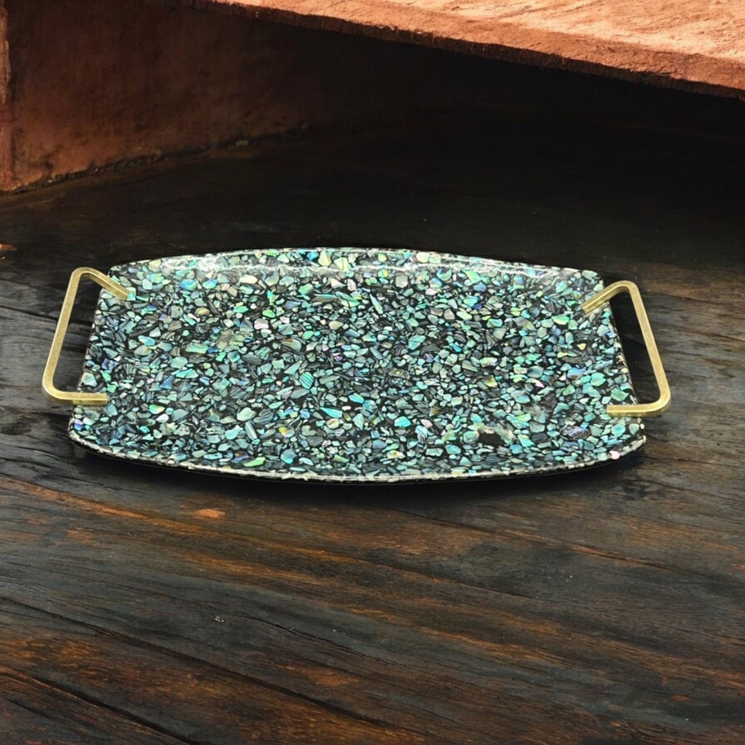Vintage Paua Shell Tray 1960s Made in NZ by Koha Gloss Black With Inset ...