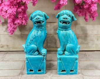 Vintage Mid 20th Century Pair of Chinese Turquoise Blue Ceramic Pottery ...