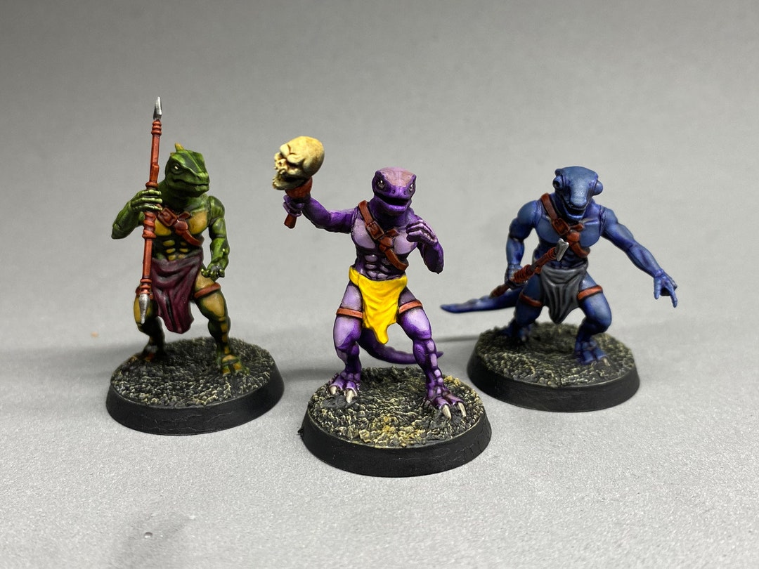 Lizardmen - Set of 3 - TTRPG Dnd Pathfinder Miniatures Painted - Etsy