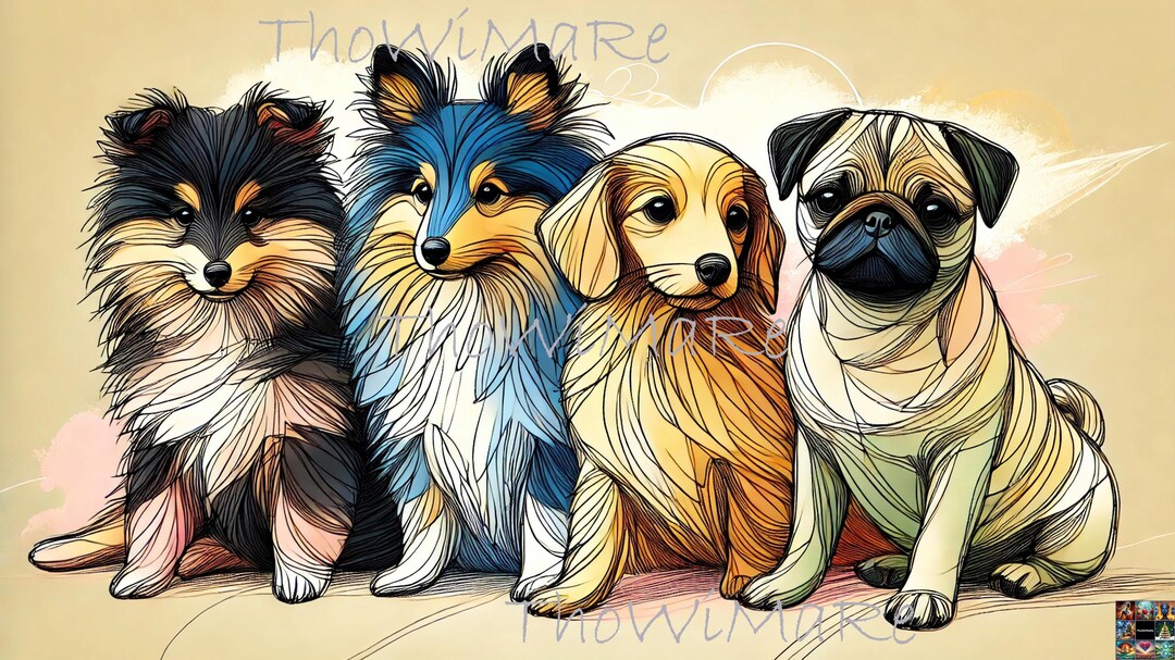 Imaginative Doggie Quartet: Printable Artwork for Instant Decor - One ...