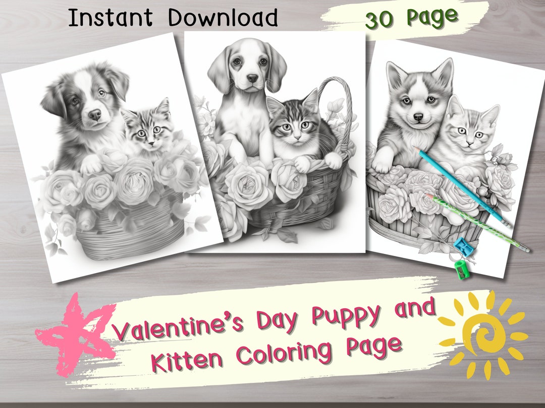 Puppy and Kitten Coloring Pages | 30 Coloring Pages for Adults and Kids ...