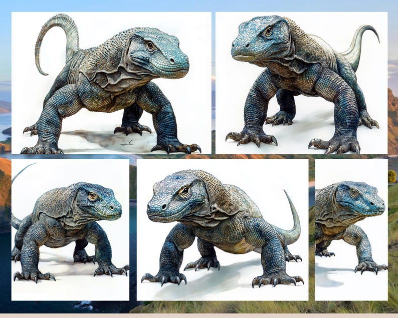 Komodo Dragon 5 High Quality Pngs Digital Download Clip Art Card Making ...