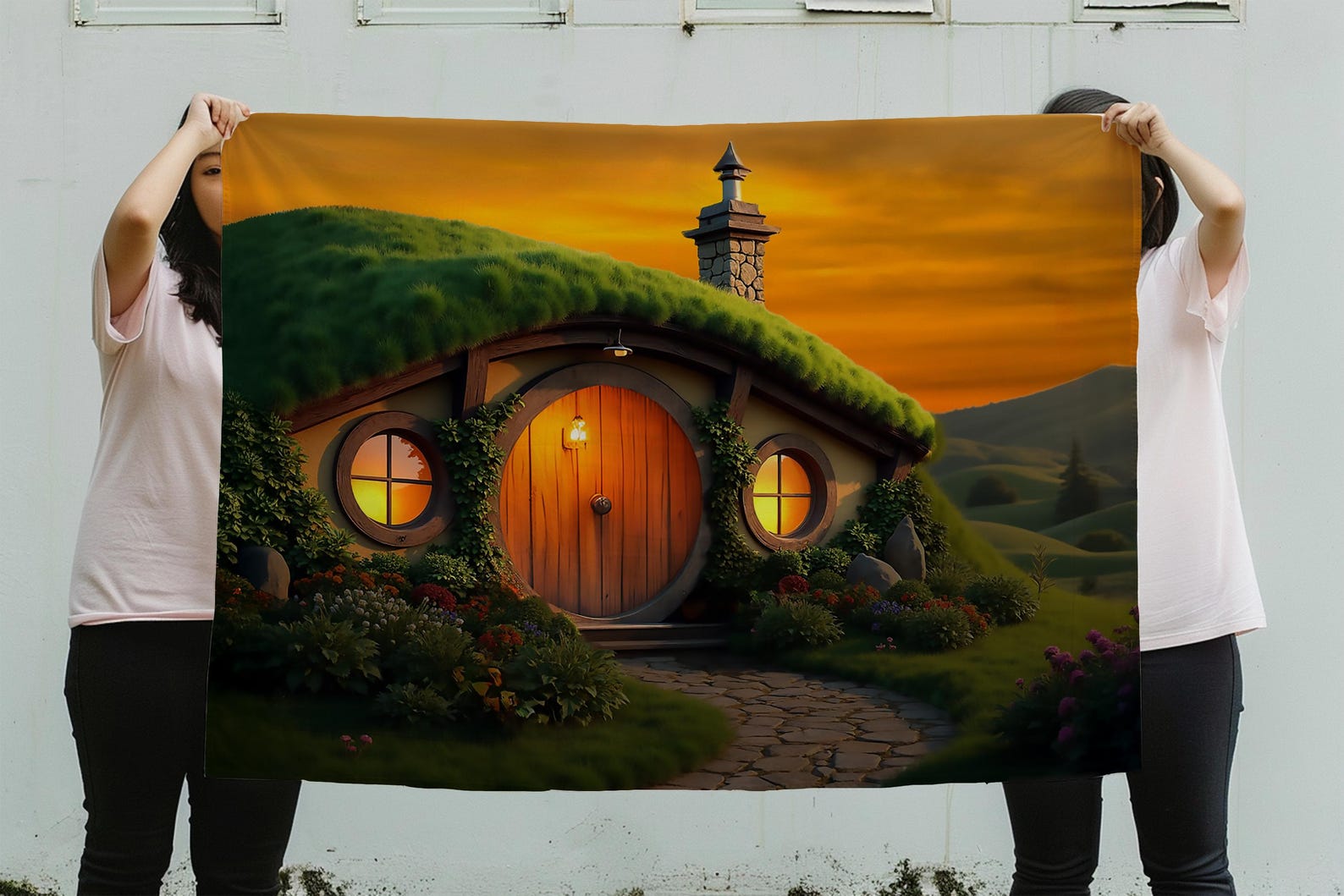 Cozy Hobbit House Blanket | Fantasy Cottagecore Sunset Throw | Shire ...
