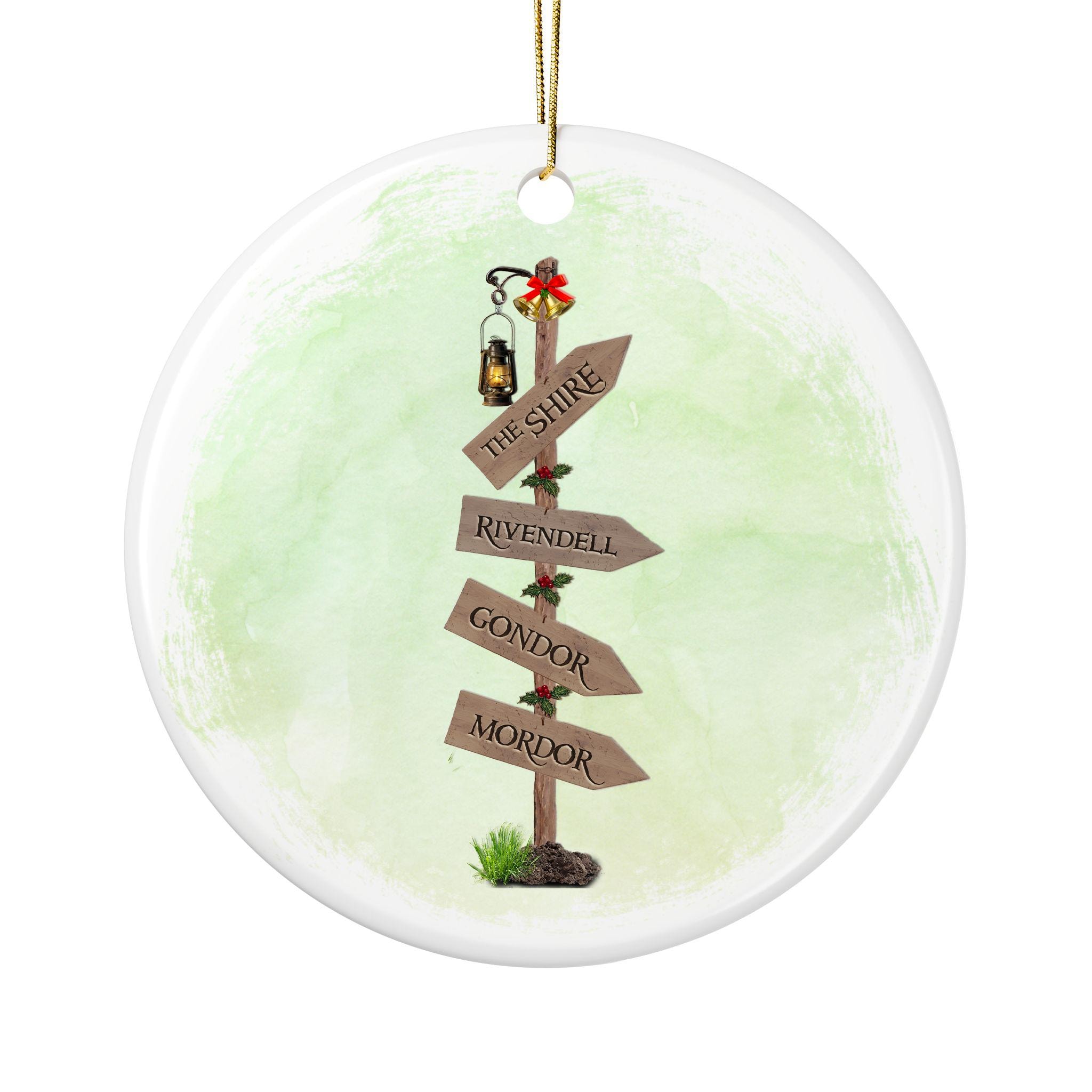 Shire to Mordor Ornament | Middle Earth Map Signpost | Fantasy Holiday ...