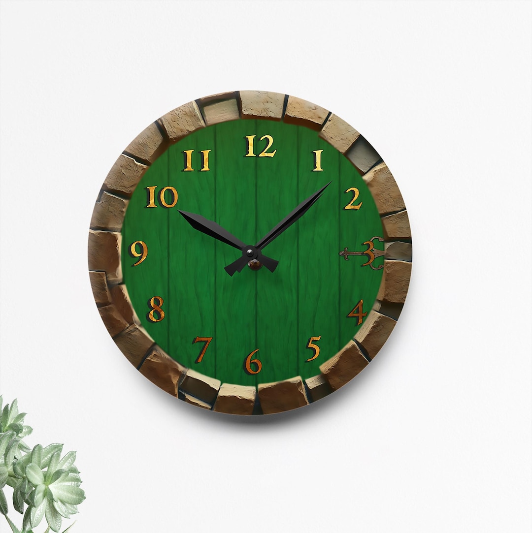 Hobbit Door Acrylic Wall Clock | Rustic Green Round Door Clock ...