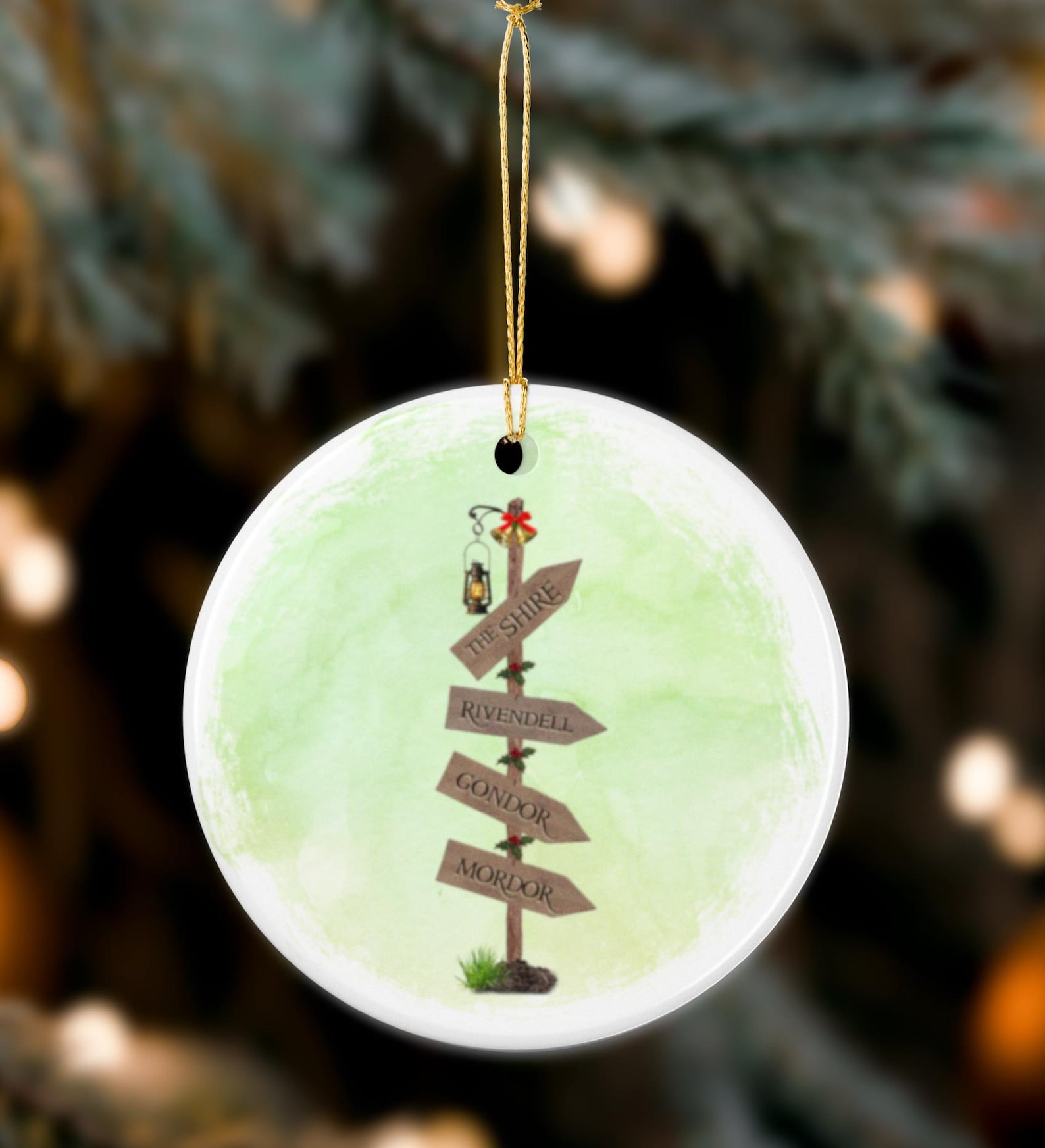 Shire to Mordor Ornament | Middle Earth Map Signpost | Fantasy Holiday ...