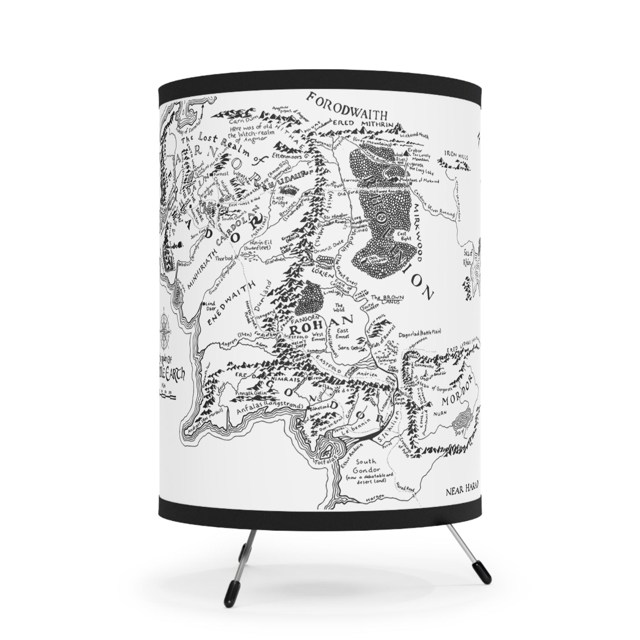 Middle Earth Map Lamp | Black & White | Lord of the Rings Inspired ...