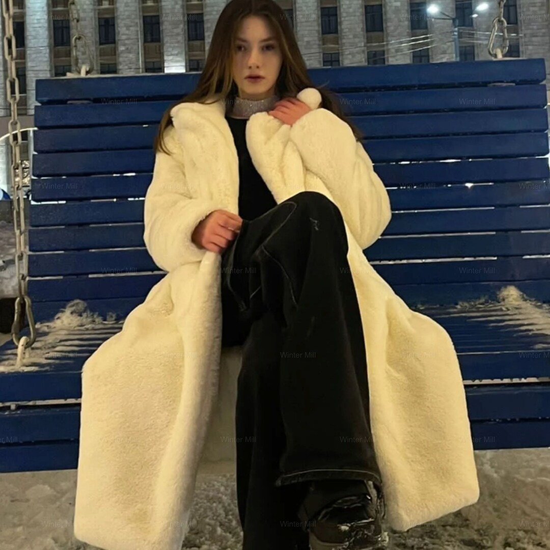 Luxury Fur Coat Fluffy Fur Long Overcoat Coat Female Coat Lapel Belted ...