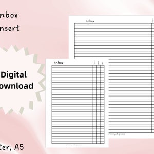 Inbox Planner Insert | Lined Printable to Do List for a Catch All Task ...