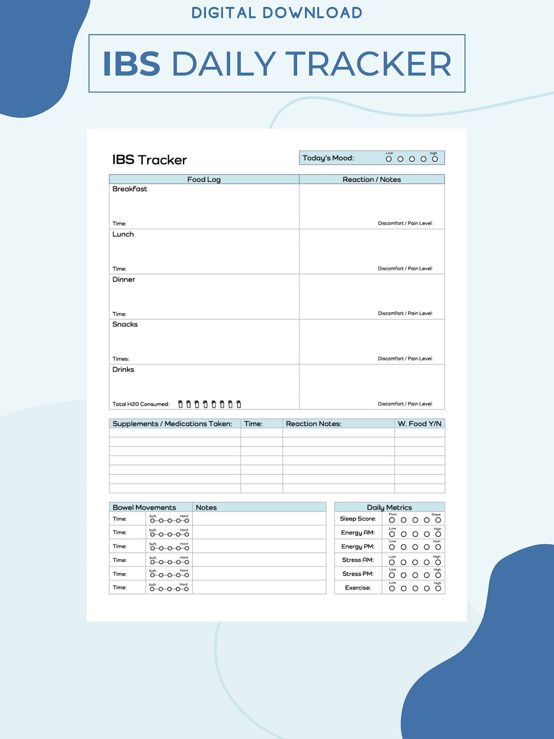 IBS Tracker, IBS Daily Log, Symptom Tracker, Irritable Bowel Syndrome ...