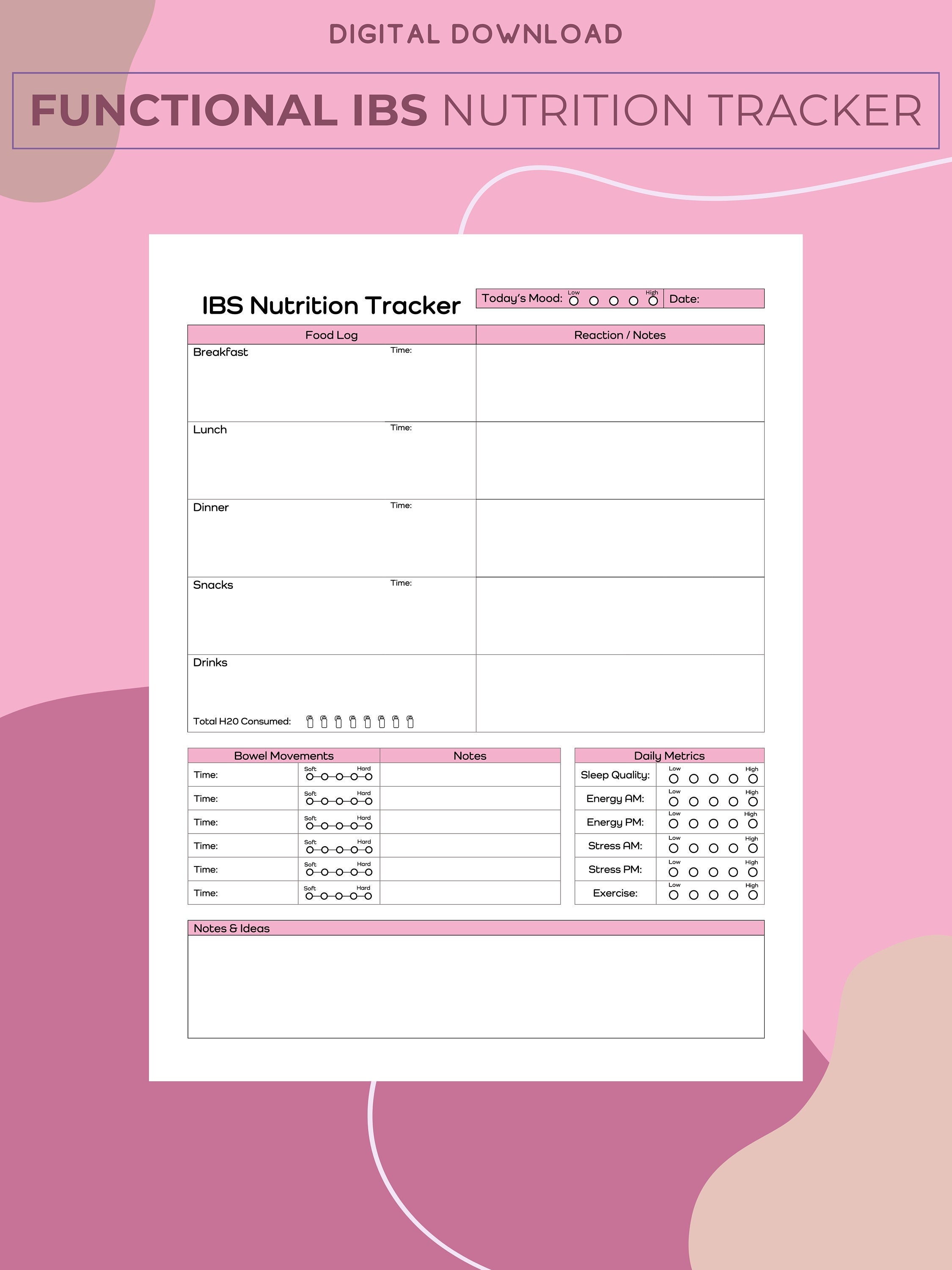 IBS Nutrition Tracker, IBS Daily Log, Symptom Tracker, Irritable Bowel ...