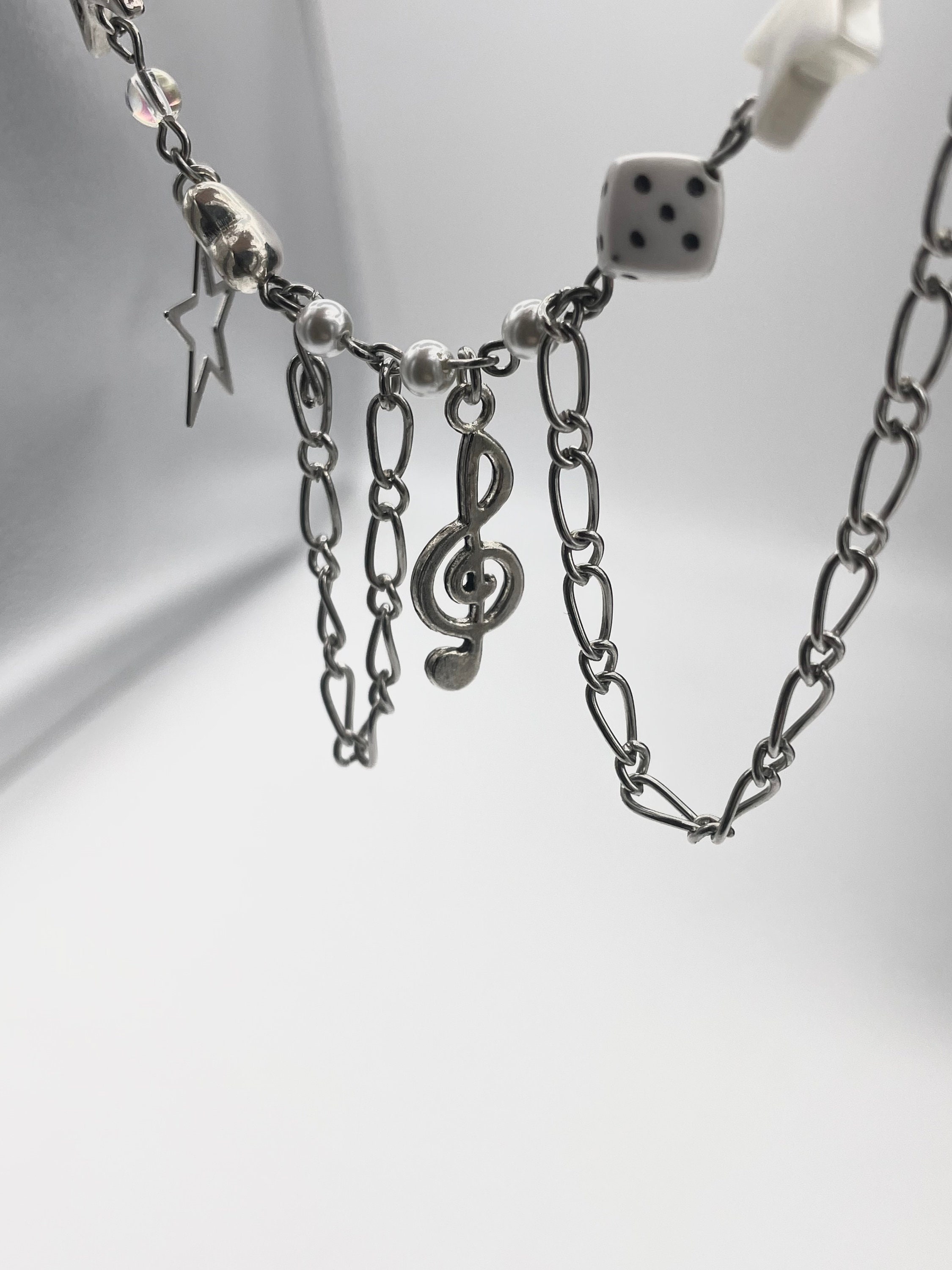 Melodic Drop Necklace Treble Clef Note Jewelry With Dice Beads and ...