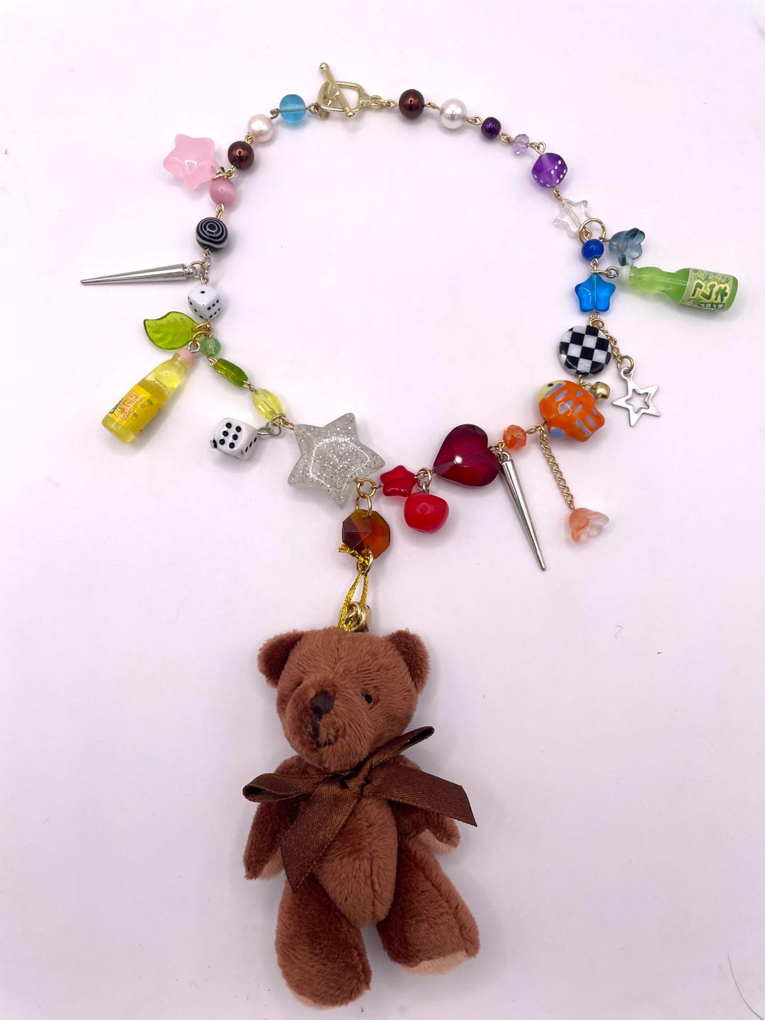 Teddy Bear Plush Decora Rainbow Fashion Necklace Cute Charms Colorful ...