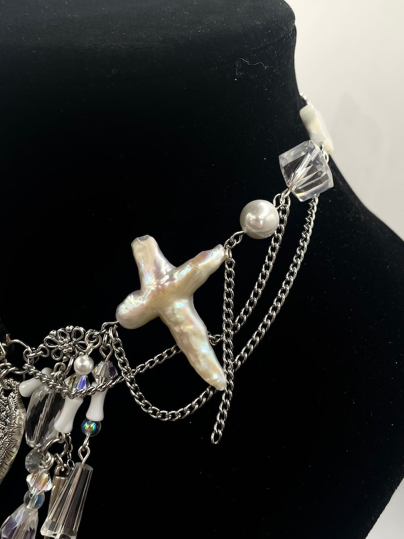 Ethereal Angel Wing Clock Necklace Geneva Clock Face Irregular Pearls ...