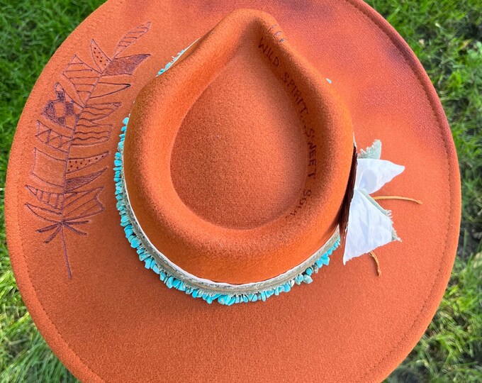 CUSTOM HAND BURNED Wide Brim Hat Branded Hat Burned Hat Western Hat ...