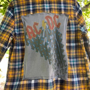 Upcycled Graphic Flannel Shirt: Women's Plaid Top, AC/DC Design - Etsy