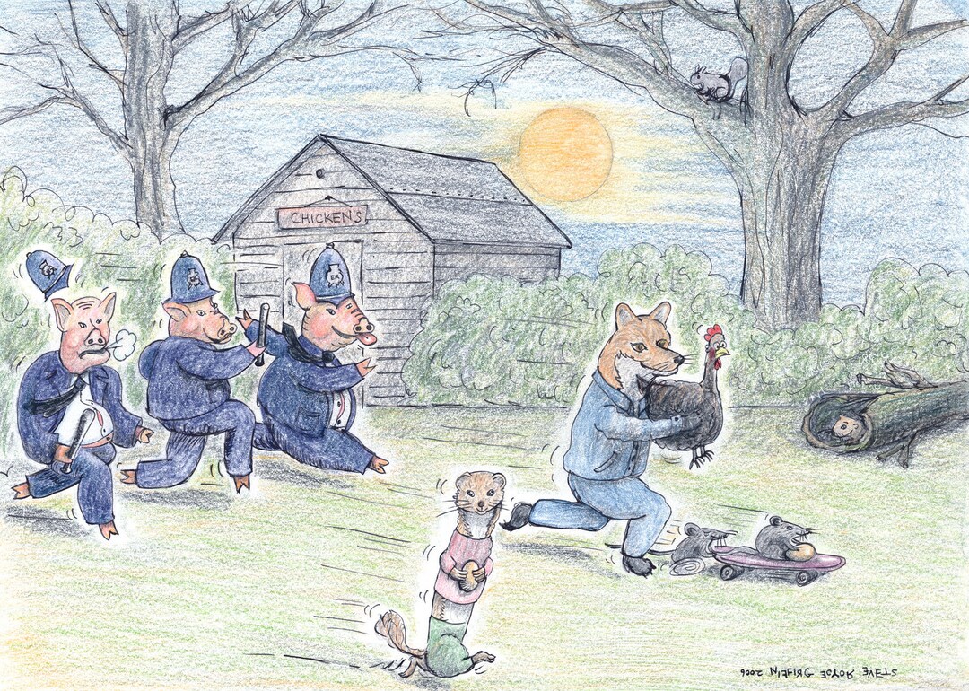 Cops and Robbers Animal Cartoon A5 Card From Original Hand Drawn ...