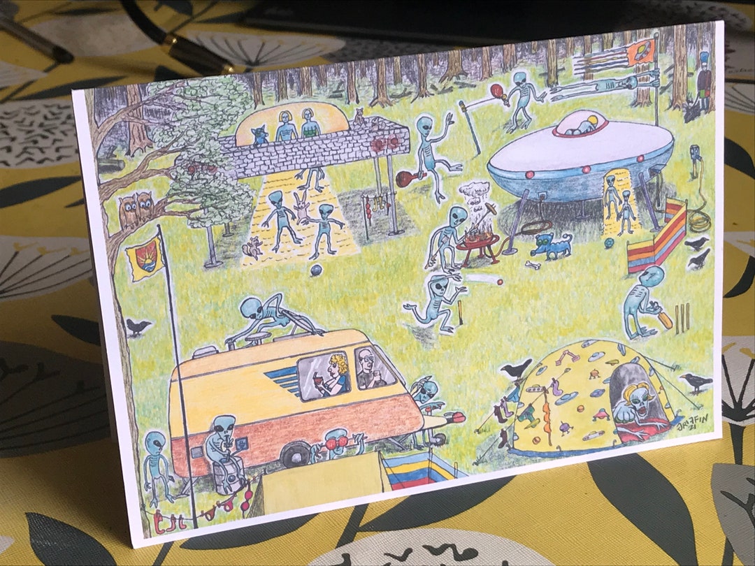 Alien Caravan Picnic Card , Rendlesham Forest UFO, Space Ship Card, UFO ...