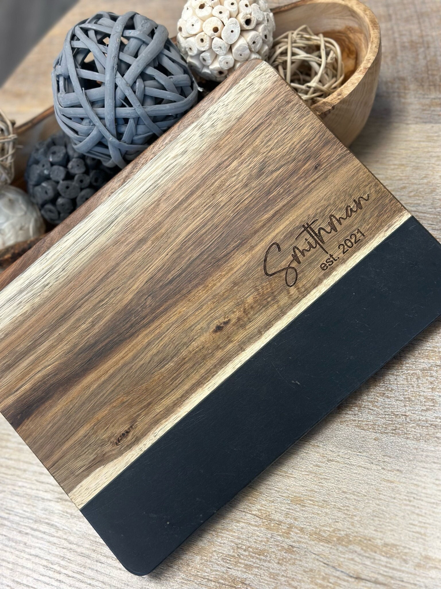 Personalized Acacia and Marble or Slate Serving Board and Set of ...