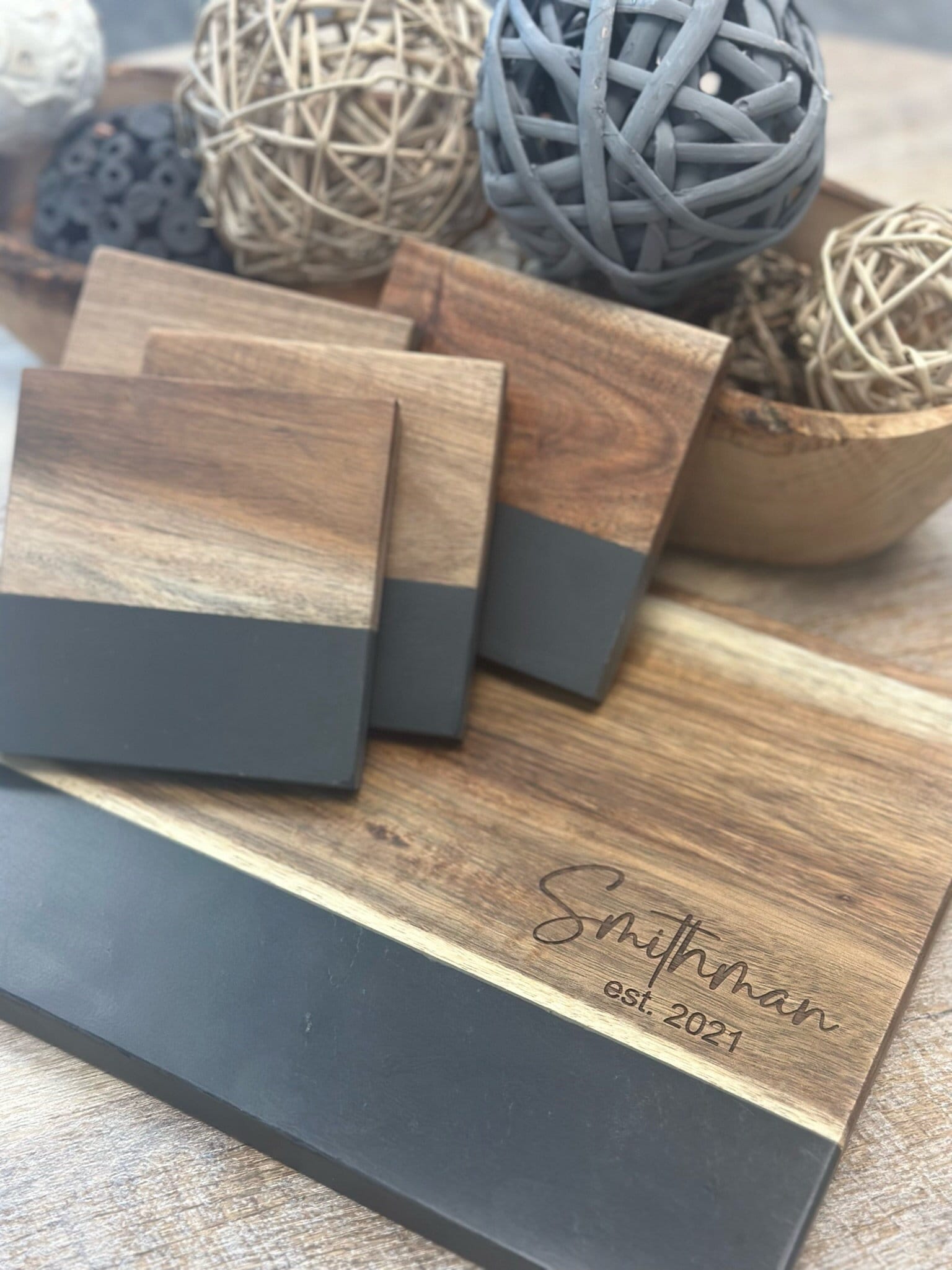Personalized Acacia and Marble or Slate Serving Board and Set of ...